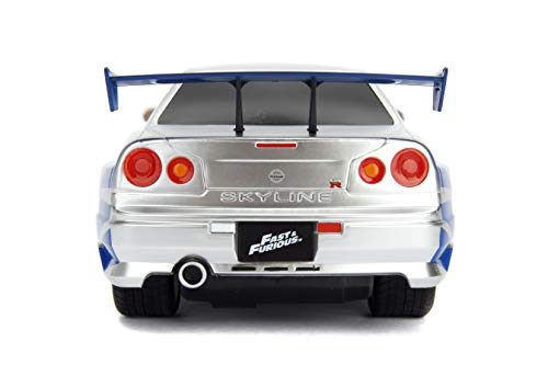 Jada Toys Fast & Furious Brian's Nissan Skyline GT-R (Bnr34)- Ready to Run R/C Radio Control Toy Vehicle, 1: 16 Scale, Silver and Blue, (99370)