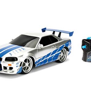 Jada Toys Fast & Furious Brian's Nissan Skyline GT-R (Bnr34)- Ready to Run R/C Radio Control Toy Vehicle, 1: 16 Scale, Silver and Blue, (99370)