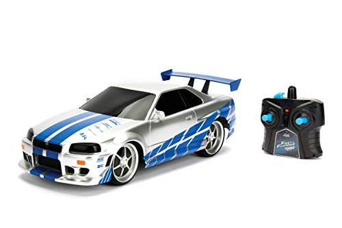 Jada Toys Fast & Furious Brian's Nissan Skyline GT-R (Bnr34)- Ready to Run R/C Radio Control Toy Vehicle, 1: 16 Scale, Silver and Blue, (99370)