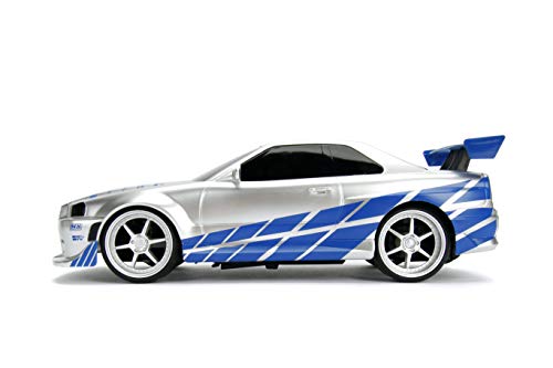 Jada Toys Fast & Furious Brian's Nissan Skyline GT-R (Bnr34)- Ready to Run R/C Radio Control Toy Vehicle, 1: 16 Scale, Silver and Blue, (99370)