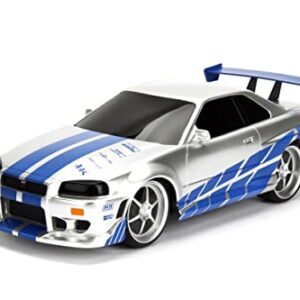 Jada Toys Fast & Furious Brian's Nissan Skyline GT-R (Bnr34)- Ready to Run R/C Radio Control Toy Vehicle, 1: 16 Scale, Silver and Blue, (99370)