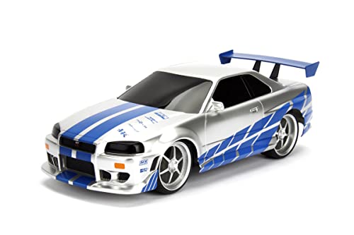 Jada Toys Fast & Furious Brian's Nissan Skyline GT-R (Bnr34)- Ready to Run R/C Radio Control Toy Vehicle, 1: 16 Scale, Silver and Blue, (99370)