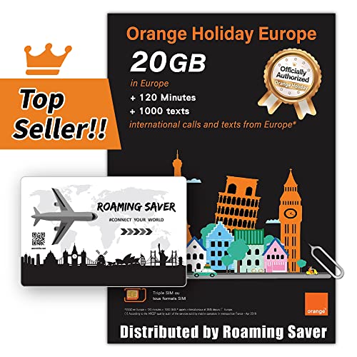 Orange Holiday Europe Prepaid SIM Card Combo Deal 30GB Internet Data in 4G/LTE (Data tethering Allowed) + 120min International Calls + 1000 Texts / 14 Days from Europe to Any Country World