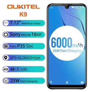 OUKITEL K9 Unlocked Cell Phone,7.12" FHD+ Screen 64GB ROM+4GB RAM Smartphone 16MP+8MP Dual Camera 6000mAh Battery Unlocked Cell Phones,Support OTG