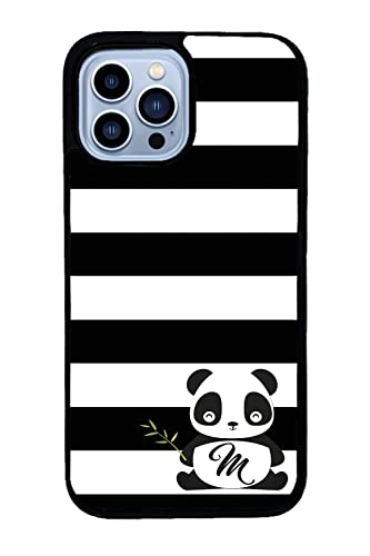 Black and White Bars Panda Personalized Apple iPhone Black Rubber Phone Case Compatible with iPhone 14 Pro Max, Pro, Max, iPhone 13 Pro Max Mini, 12 Pro Max Mini, 11 Pro Max X XS Max XR 8 7 Plus