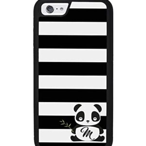 Black and White Bars Panda Personalized Apple iPhone Black Rubber Phone Case Compatible with iPhone 14 Pro Max, Pro, Max, iPhone 13 Pro Max Mini, 12 Pro Max Mini, 11 Pro Max X XS Max XR 8 7 Plus