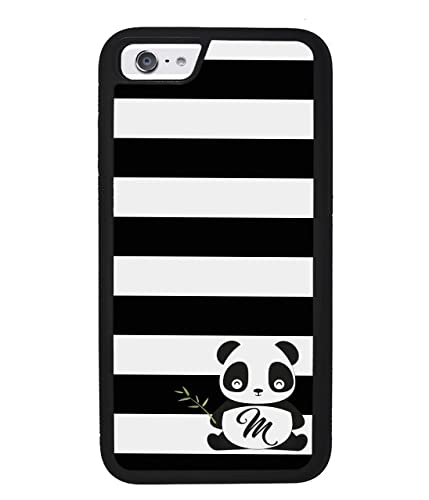 Black and White Bars Panda Personalized Apple iPhone Black Rubber Phone Case Compatible with iPhone 14 Pro Max, Pro, Max, iPhone 13 Pro Max Mini, 12 Pro Max Mini, 11 Pro Max X XS Max XR 8 7 Plus