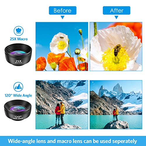 Criacr Phone Camera Lens, 210 °Fisheye Lens + 120 °Wide Angle + 25X Macro + 2X Telephoto + Star Lens + CPL + 6 Kaleidoscope 7 in 1 Phone Lens Kit Compatible with iPhone/Samsung/Google Pixel etc