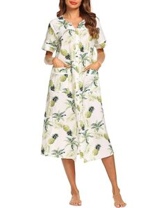 ekouaer womens, long nightgown nightshirt, cotton sleep shirts, plus size sleepwear, nursing robe, pattern2, xx-large