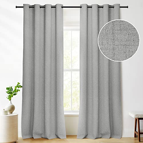 ROSE HOME FASHION Blackout Curtains for Bedroom, Primitive Linen Look, 100% Blackout Curtains Linen Blackout Curtains, Grommet Curtains for Living Room, Burlap Curtains-2 Panels (50x84 Grey)