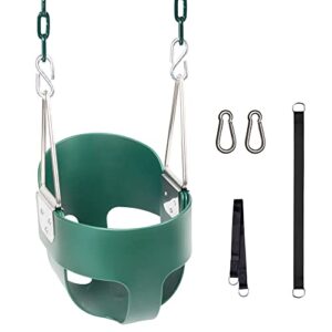 toddler swing, kinspory baby swing outdoor, heavy-duty high back full bucket infant swing seat, 59" coated chains with tree straps for swing sets outdoor backyard (green)