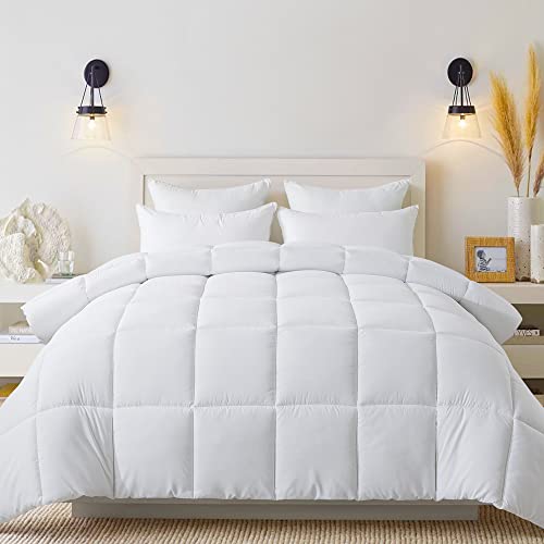 Cosybay Down Alternative Comforter (White, Full) - All Season Soft Quilted Full Size Bed Comforter - Duvet Insert with Corner Tabs - Winter Summer Warm Fluffy, 82x86 inches