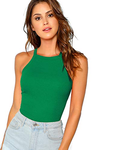 MakeMeChic Women's Sleeveless Knit Slim Summer Halter Cami Top Light Green L