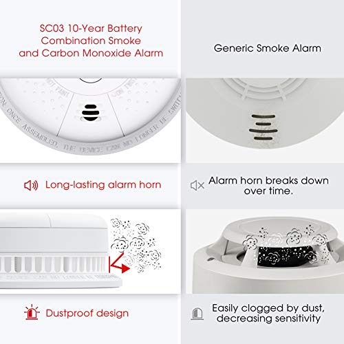 X-Sense 10-Year Battery (Not Hardwired) Combination Smoke and Carbon Monoxide Detector Alarm, Dual Sensor Smoke CO Alarm Complies with UL 217 & UL 2034 Standards, Auto-Check, SC03