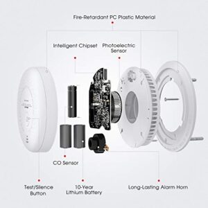 X-Sense 10-Year Battery (Not Hardwired) Combination Smoke and Carbon Monoxide Detector Alarm, Dual Sensor Smoke CO Alarm Complies with UL 217 & UL 2034 Standards, Auto-Check, SC03