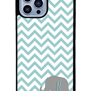 Teal and White Elephant Personalized Initial Apple iPhone Black Rubber Phone Case Compatible with iPhone 14 Pro Max, Pro, Max, iPhone 13 Pro Max Mini, 12 Pro Max Mini, 11 Pro Max X XS Max XR 8 7 Plus