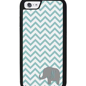 Teal and White Elephant Personalized Initial Apple iPhone Black Rubber Phone Case Compatible with iPhone 14 Pro Max, Pro, Max, iPhone 13 Pro Max Mini, 12 Pro Max Mini, 11 Pro Max X XS Max XR 8 7 Plus