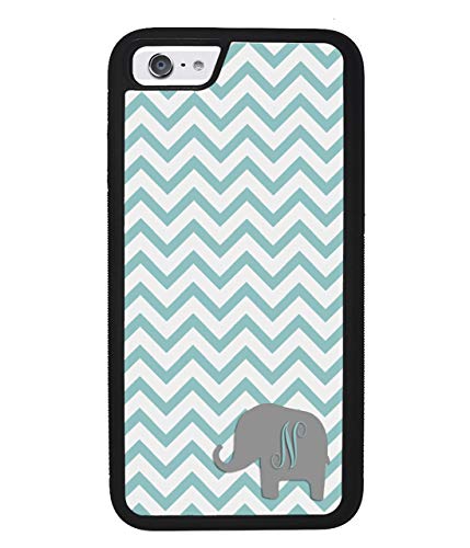 Teal and White Elephant Personalized Initial Apple iPhone Black Rubber Phone Case Compatible with iPhone 14 Pro Max, Pro, Max, iPhone 13 Pro Max Mini, 12 Pro Max Mini, 11 Pro Max X XS Max XR 8 7 Plus