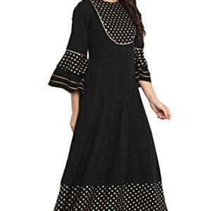 Janasya Indian Women's Tunic Tops Crepe Kurti for Women(JNE3313-KR-M) Black