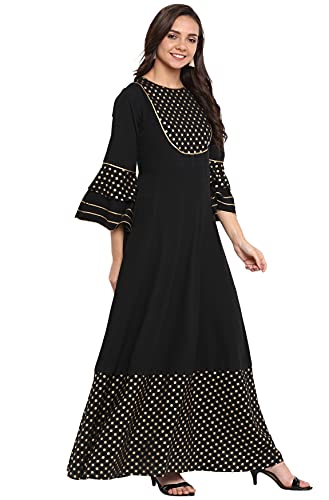 Janasya Indian Women's Tunic Tops Crepe Kurti for Women(JNE3313-KR-M) Black