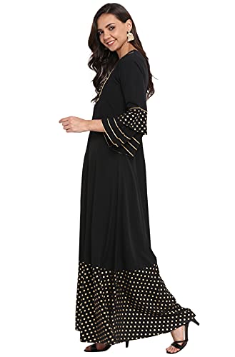 Janasya Indian Women's Tunic Tops Crepe Kurti for Women(JNE3313-KR-M) Black