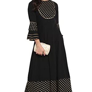 Janasya Indian Women's Tunic Tops Crepe Kurti for Women(JNE3313-KR-M) Black