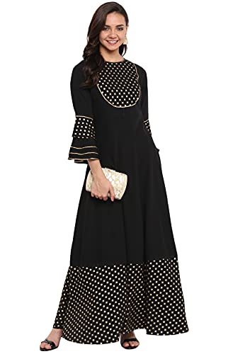 Janasya Indian Women's Tunic Tops Crepe Kurti for Women(JNE3313-KR-M) Black