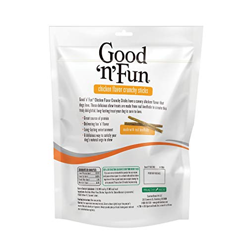 Good'n'Fun Crunchy Rawhide Sticks Dog Chews, Chicken Flavor Dog Treats 20 Ct