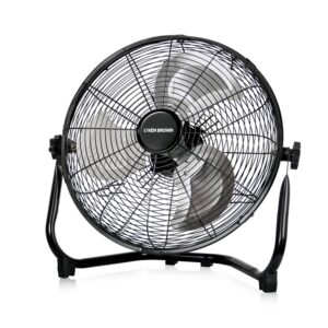 ken brown 14 inch high velocity floor fan 3-speed 360° adjustable tilting powerful airflow for home,residential use, black