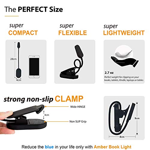 Amber Light + Giftable Amber Book Light - Blue Light Blocking - Night Reading Light Store. Rechargeable. 1600K for Reading in Bed at Night. Perfect as a Giftable Kindle Light and LED Book Light.