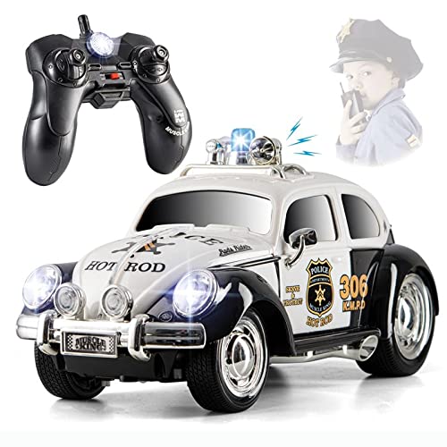 Top Race Remote Control Police Car, with Lights and Sirens | RC Police Car for Kids | Easy to Control, Rubber Tires, Heavy Duty Old Fashioned Style