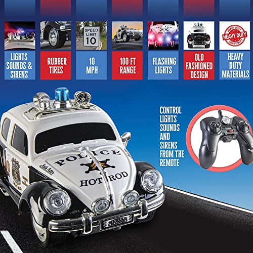 Top Race Remote Control Police Car, with Lights and Sirens | RC Police Car for Kids | Easy to Control, Rubber Tires, Heavy Duty Old Fashioned Style