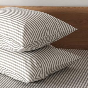 JELLYMONI 100% Natural Cotton 3pcs Striped Duvet Cover Sets,White Duvet Cover with Grey Stripes Pattern Printed Comforter Cover,with Zipper Closure & Corner Ties(Queen Size)