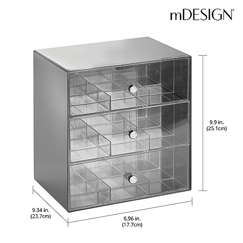 mDesign Plastic Tea Bag Caddy Box Storage Container Organizer Holder with 3 Drawers - for Kitchen Pantry, Cabinet, Countertop - Holds Coffee, Sugar Packets - Lumiere Collection - Charcoal Gray/Clear