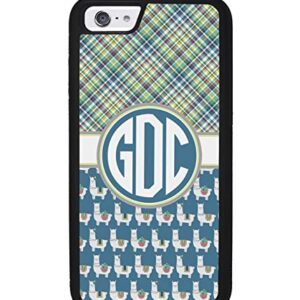 Green Blue White Plaid Llama Personalized Monogram Black Rubber Phone Case Compatible with Apple iPhone 14 Pro Max, Pro, Max, iPhone 13 Pro Max Mini, 12 Pro Max Mini, 11 Pro Max X XS Max XR 8 7 Plus