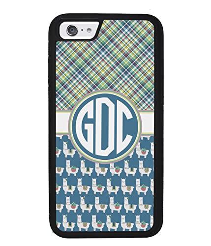 Green Blue White Plaid Llama Personalized Monogram Black Rubber Phone Case Compatible with Apple iPhone 14 Pro Max, Pro, Max, iPhone 13 Pro Max Mini, 12 Pro Max Mini, 11 Pro Max X XS Max XR 8 7 Plus