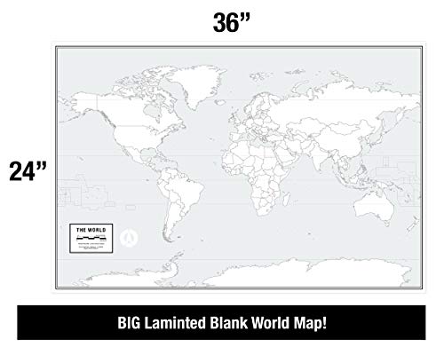 Large Blank World Outline Map Poster, Laminated, 36” x 24” | Great Blank Wall Map for Classroom or Home Study | Free Dry Erase Marker Included | Includes Detailed Laminated Answer Sheet | Learn Fast!