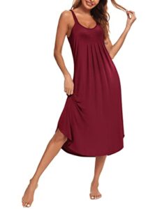 ekouaer nightgowns for women night shirt sleeveless sleepwear sleep dress cotton sleepshirt (wine red xl)