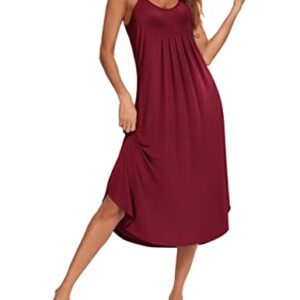 Ekouaer Nightgowns for Women Night Shirt Sleeveless Sleepwear Sleep Dress Cotton Sleepshirt (Wine Red XL)