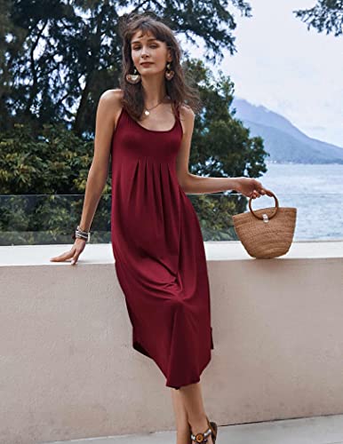 Ekouaer Nightgowns for Women Night Shirt Sleeveless Sleepwear Sleep Dress Cotton Sleepshirt (Wine Red XL)