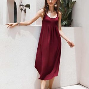 Ekouaer Nightgowns for Women Night Shirt Sleeveless Sleepwear Sleep Dress Cotton Sleepshirt (Wine Red XL)