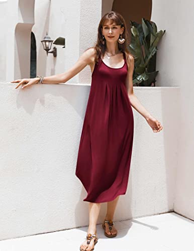 Ekouaer Nightgowns for Women Night Shirt Sleeveless Sleepwear Sleep Dress Cotton Sleepshirt (Wine Red XL)