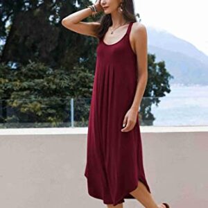 Ekouaer Nightgowns for Women Night Shirt Sleeveless Sleepwear Sleep Dress Cotton Sleepshirt (Wine Red XL)