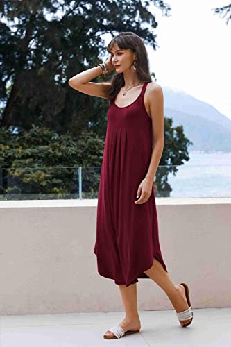 Ekouaer Nightgowns for Women Night Shirt Sleeveless Sleepwear Sleep Dress Cotton Sleepshirt (Wine Red XL)