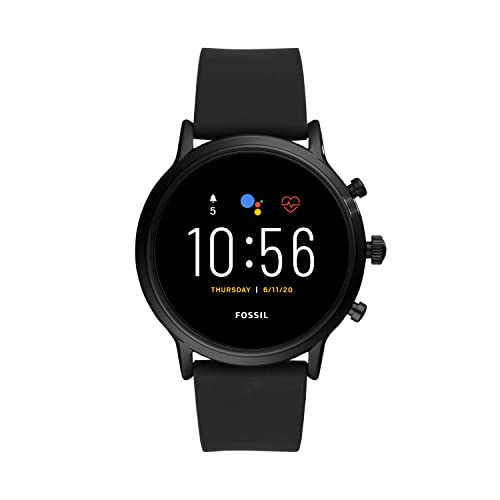 Fossil 44mm Gen 5 Carlyle Stainless and Silicone Touchscreen Smart Watch with Heart Rate, Color: Black (Model: FTW4025)