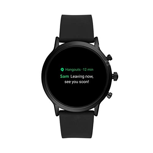 Fossil 44mm Gen 5 Carlyle Stainless and Silicone Touchscreen Smart Watch with Heart Rate, Color: Black (Model: FTW4025)