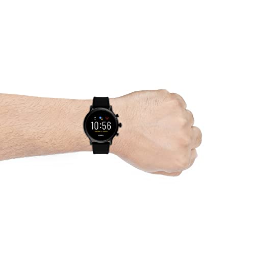 Fossil 44mm Gen 5 Carlyle Stainless and Silicone Touchscreen Smart Watch with Heart Rate, Color: Black (Model: FTW4025)