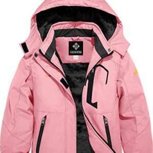 GEMYSE Girl's Waterproof Ski Snow Jacket Fleece Windproof Winter Jacket with Hood (Coral Pink,10/12)