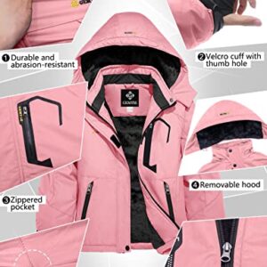 GEMYSE Girl's Waterproof Ski Snow Jacket Fleece Windproof Winter Jacket with Hood (Coral Pink,10/12)