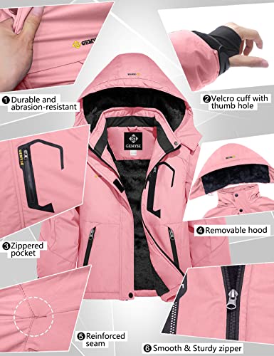 GEMYSE Girl's Waterproof Ski Snow Jacket Fleece Windproof Winter Jacket with Hood (Coral Pink,10/12)